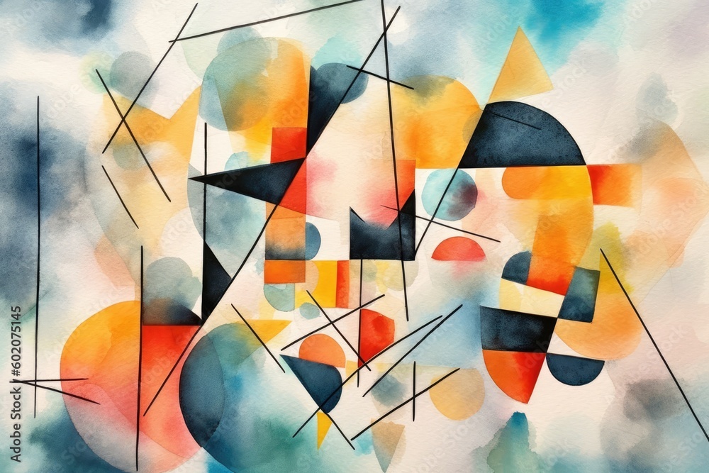 abstract watercolor painting with bold geometric shapes and contrasting ...