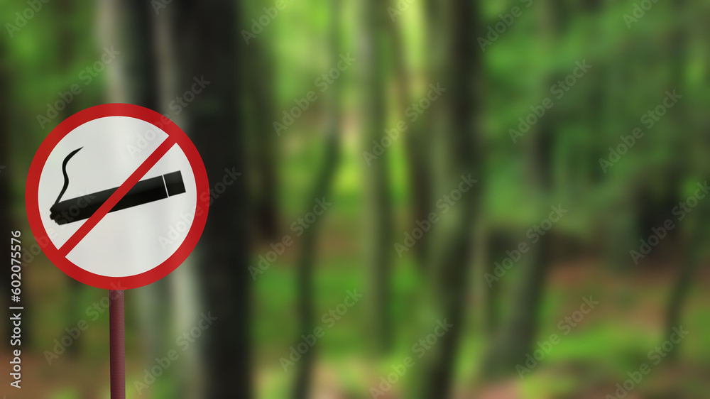 No smoking sign in the forest. Do not smoke outdoors. Protect the ...