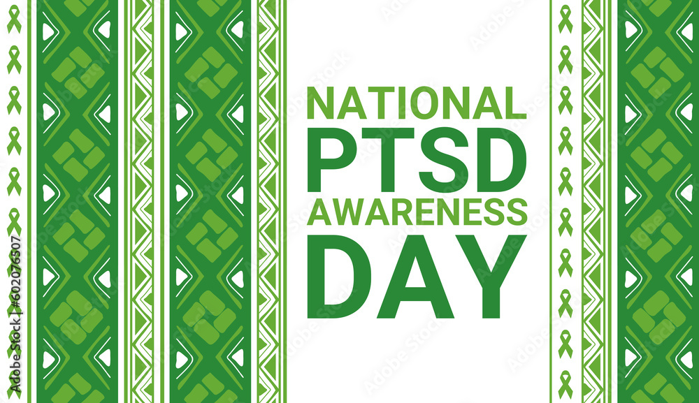 National PTSD Awareness Day abstract background with green borders and ...