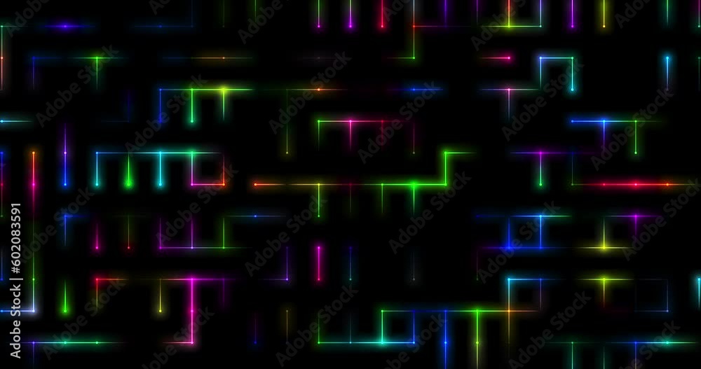 A square grid of multi-colored neon lines and crosshairs flaring up and ...