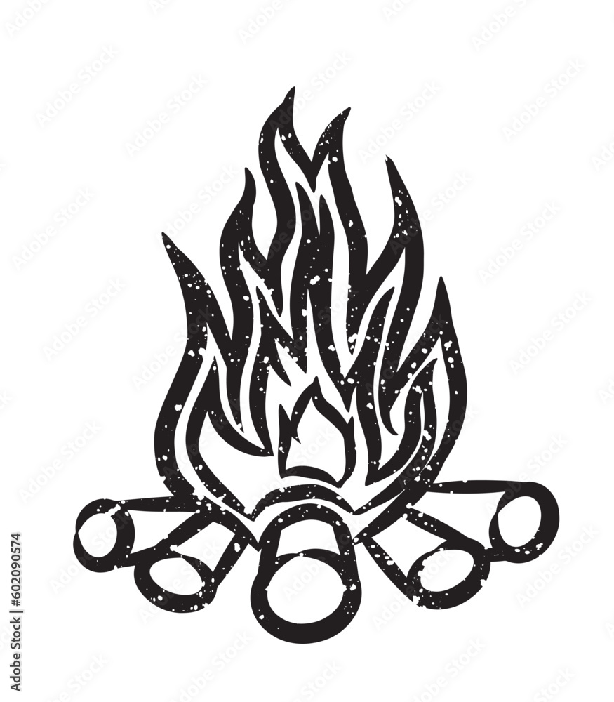 Campfire simple black and white drawing. Drawing with thick and ...