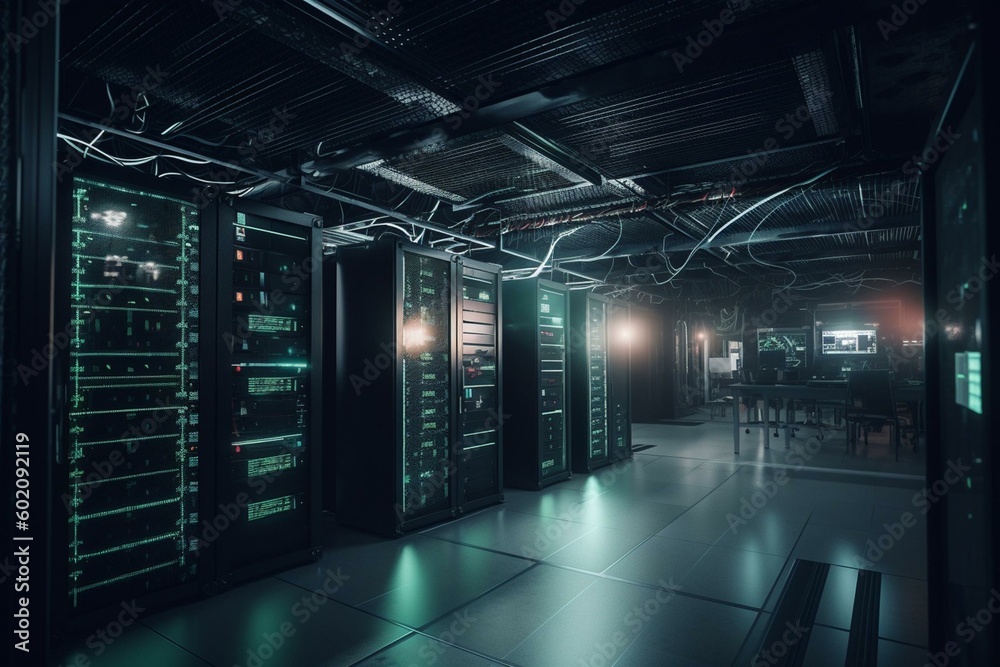 Network design element with server room as a node for node-based programming. Generative AI ...