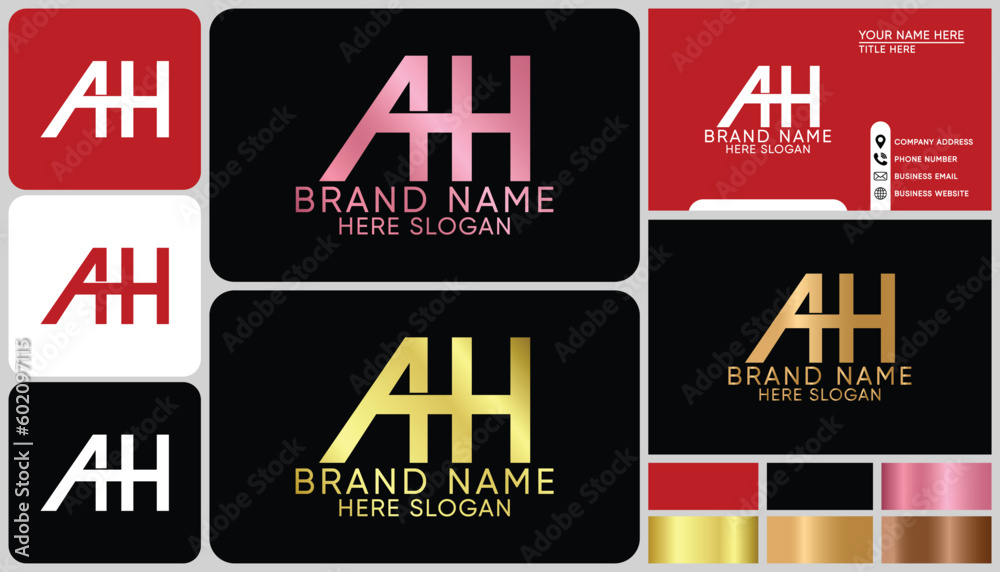 Alphabet AH illustration monogram, AH logo design, template with ...