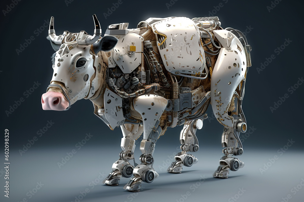 Image of a cow modified into a robot. Wild animal. Illustration ...