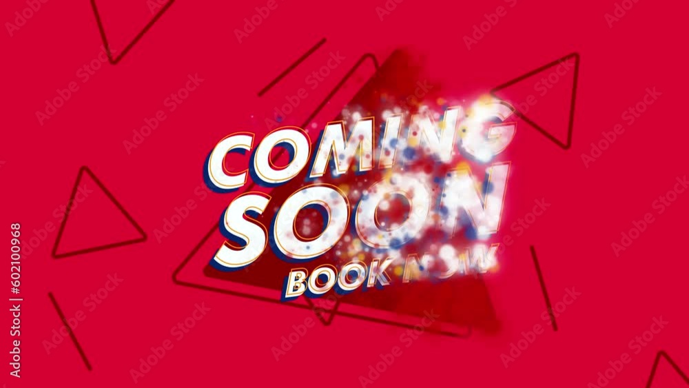 Animated sparkling banner with appearing inscription coming soon book ...