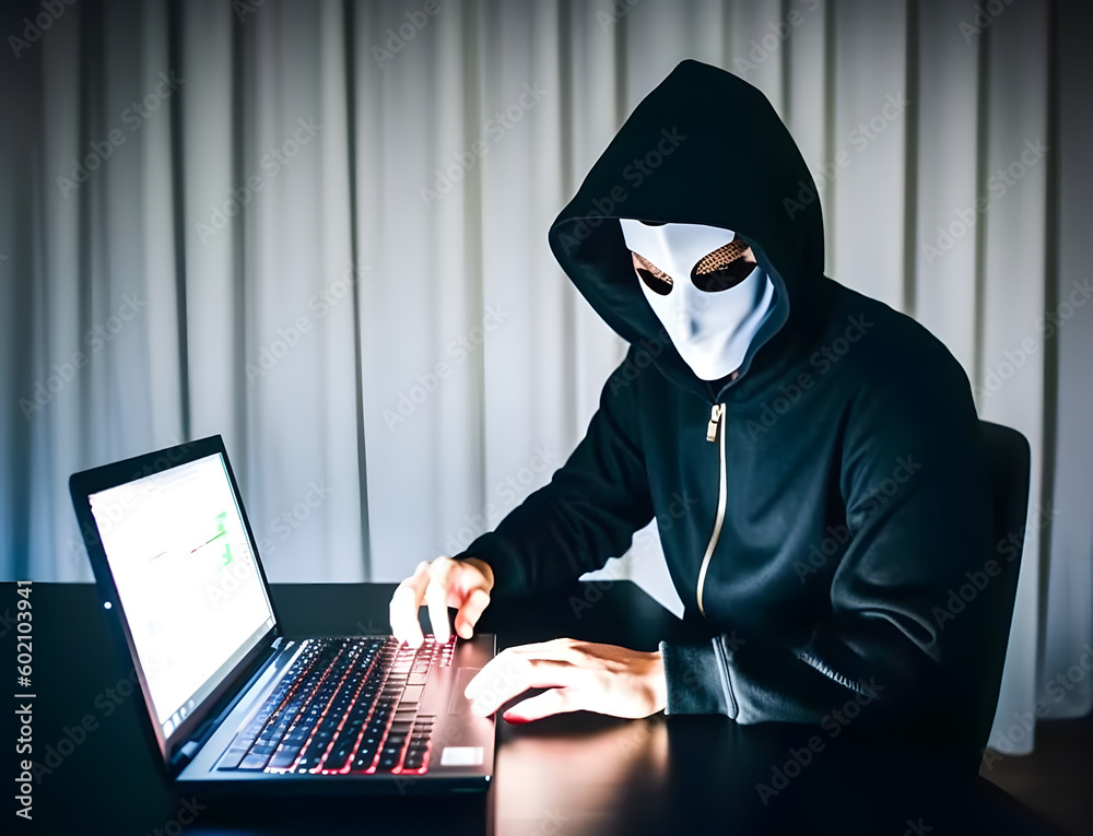 Hacker with hoodie. Concept of dark web, cybercrime, cyberattack. AI ...