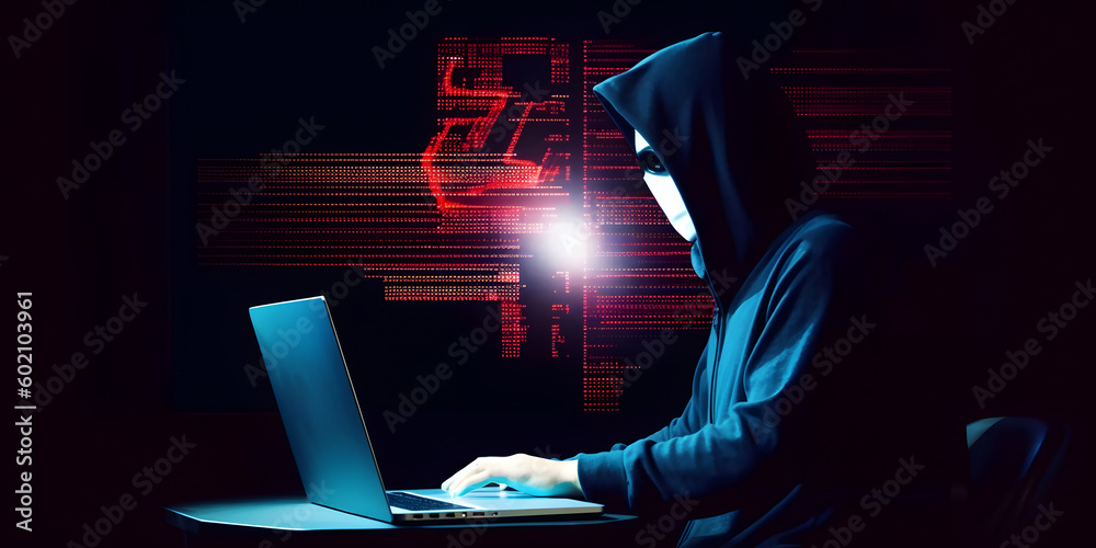 Hacker with hoodie. Concept of dark web, cybercrime, cyberattack. AI ...