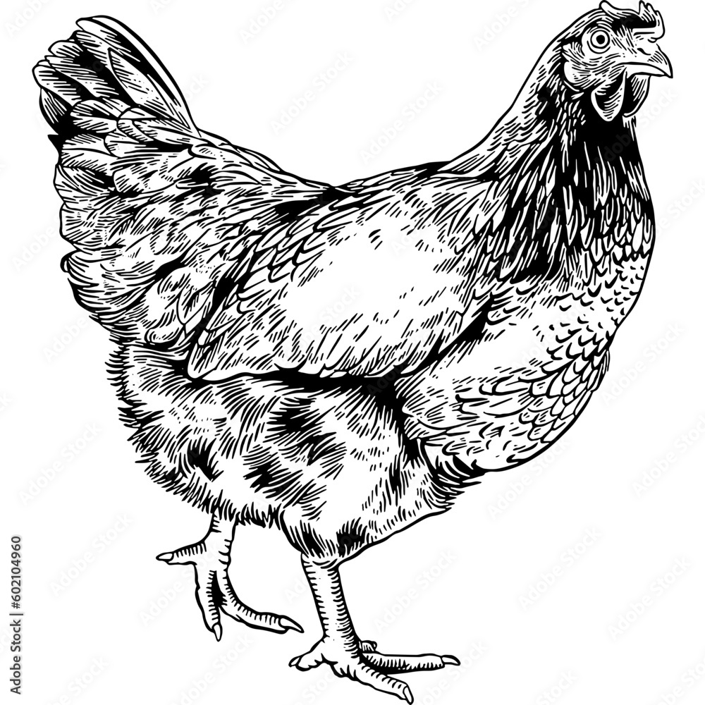 Hand drawn Chicken Side View Sketch Illustration Stock Vector | Adobe Stock