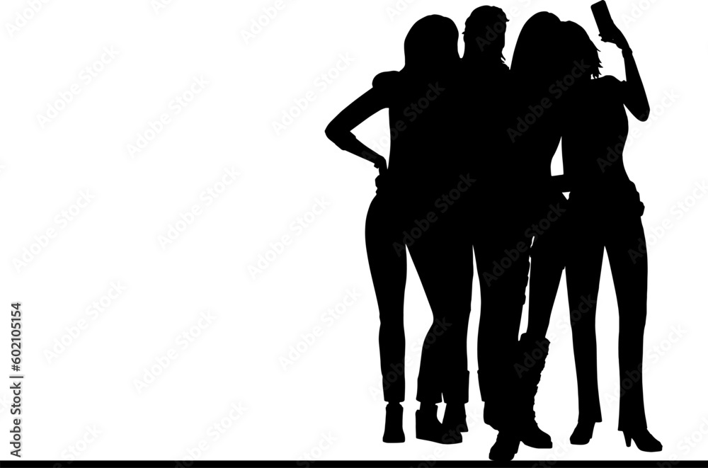 Illustrated Group Selfie Silhouette Vector Clip Art Of Youths Young