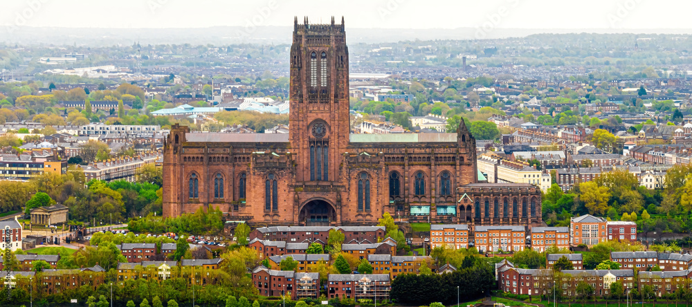 Aerial view of the Liverpool Cathedral, the seat of the Bishop of ...