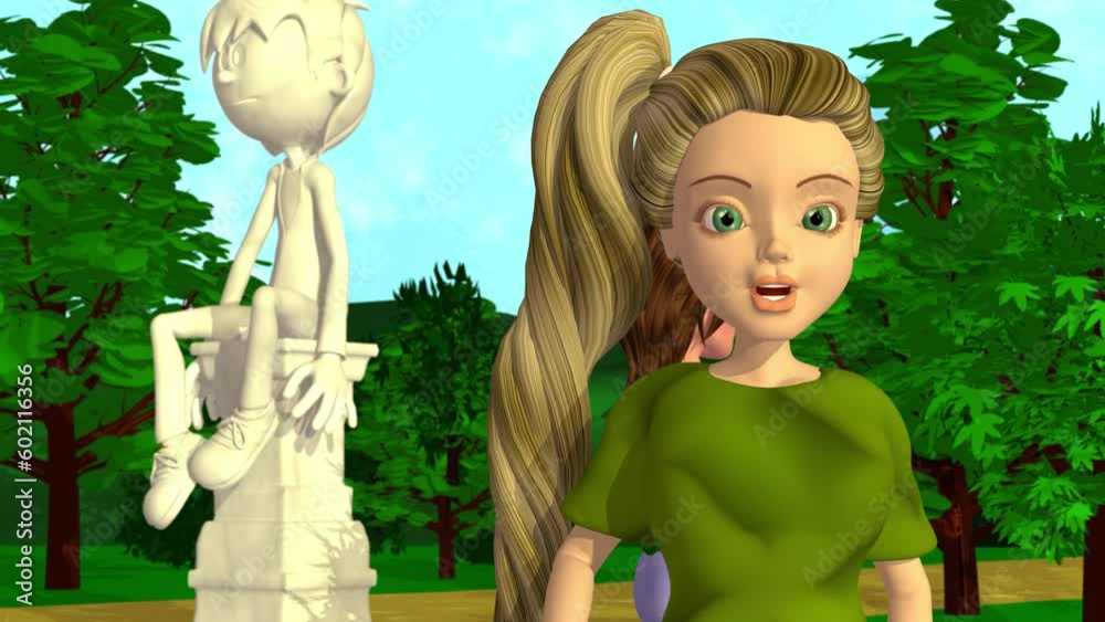 3d animation, two cartoons characters to the park or the forest. one ...