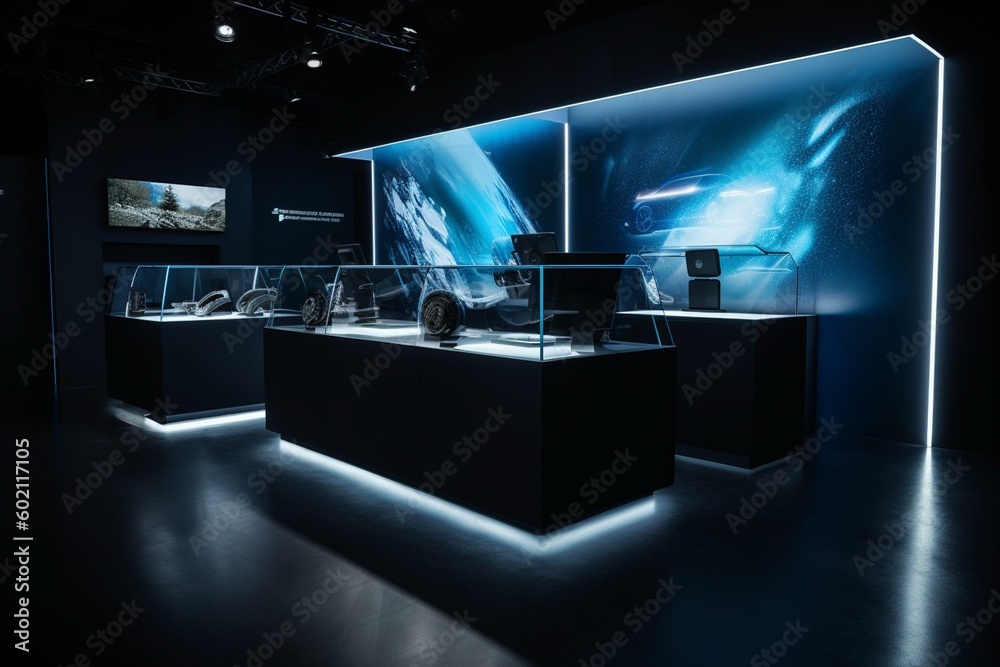 Display booth with digital displays, welcome counter, and movable base ...