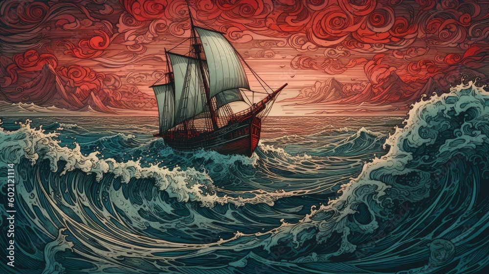 Poster Art Meets Generative AI: Red and Blue Sailboat Painting ...