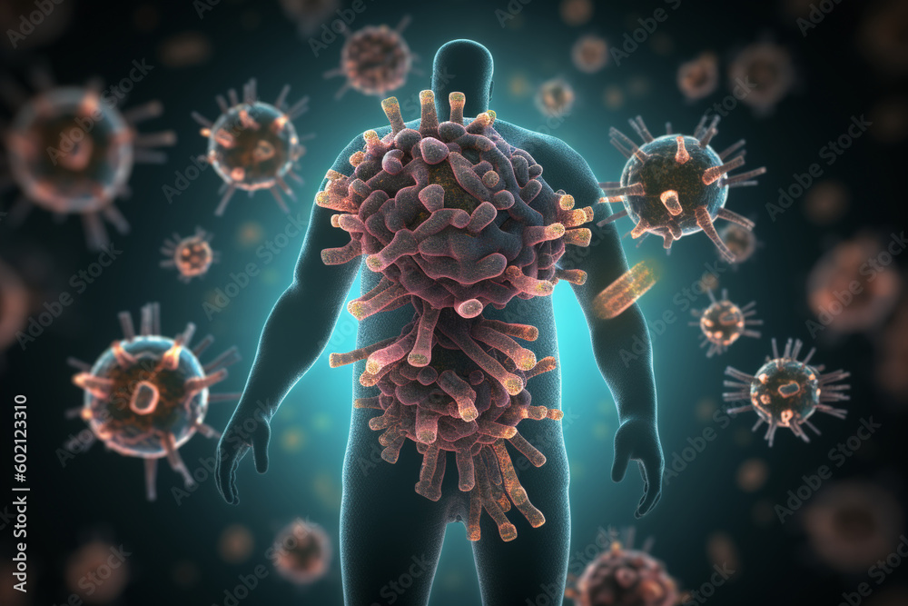 An illustration of a bacterial infection in the body, with the bacteria ...