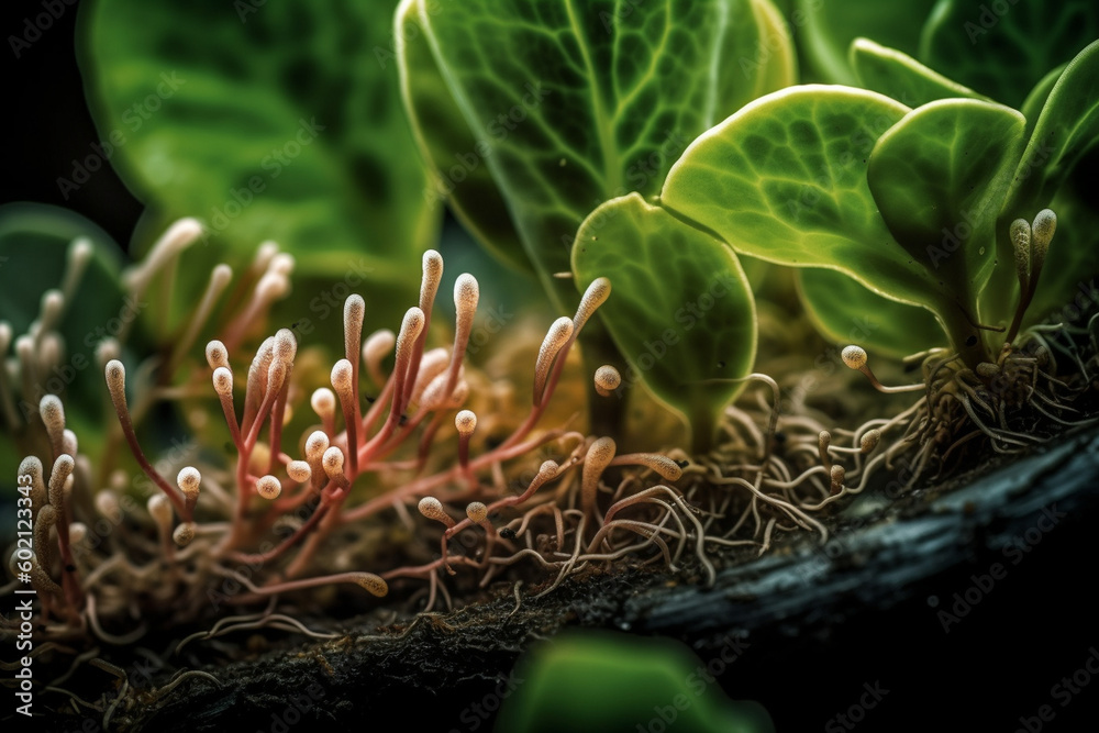 A photo of bacteria on the surface of a plant, highlighting the ...