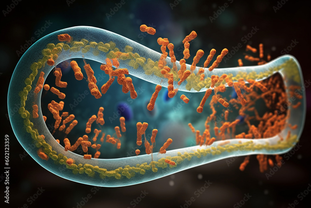 A graphic illustration of bacterial conjugation, with the exchange of ...