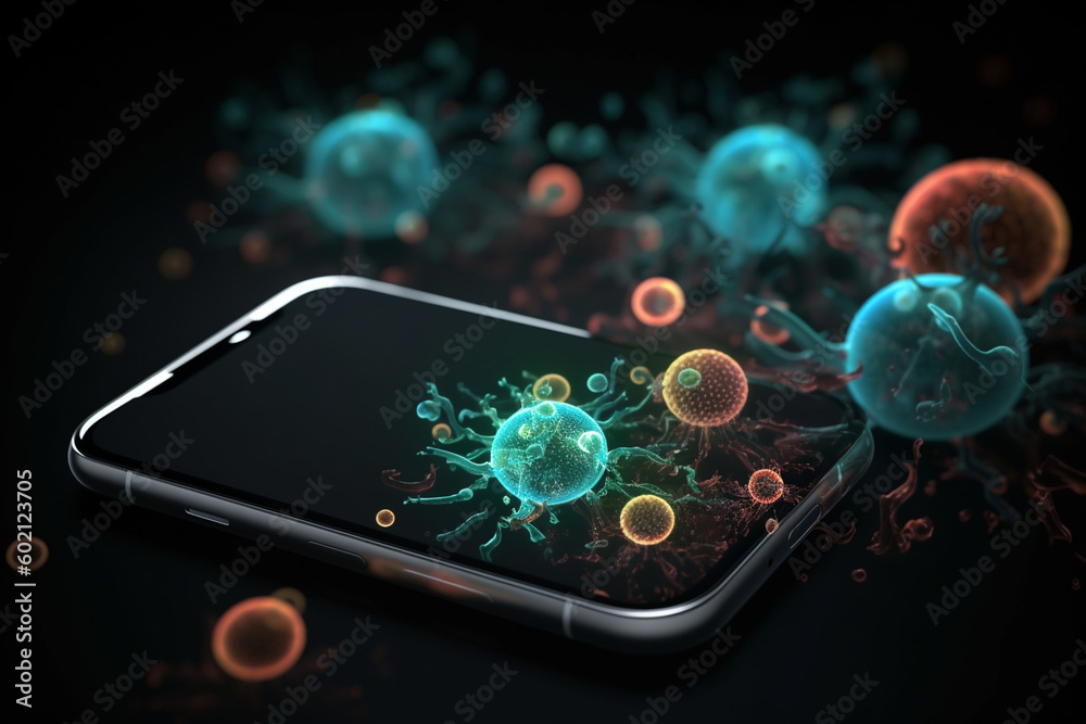 A picture of bacteria on a smartphone screen, highlighting the ...