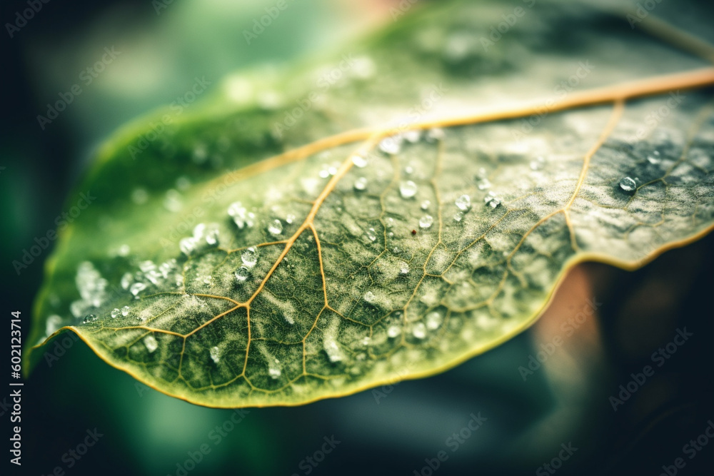 A photo of bacteria on the surface of a leaf, with the veins and ...