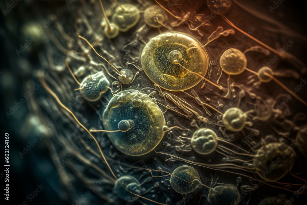 Ilustrace „A photo of bacteria on the surface of a human cell, with the ...