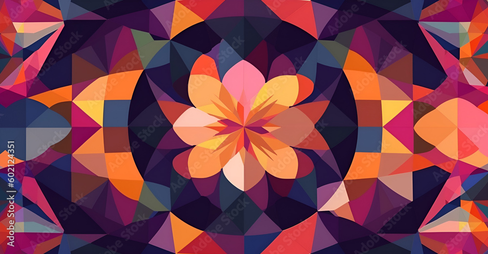 geometric abstract background with a kaleidoscope effect, using vibrant ...