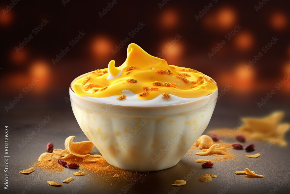 Shrikhand Indian dessert made from condensed flavored yogurt and ...