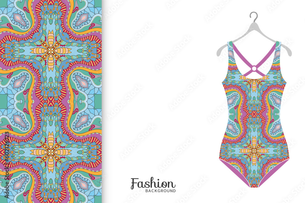 Vector fashion illustration, summer time background. Women's swimsuit ...
