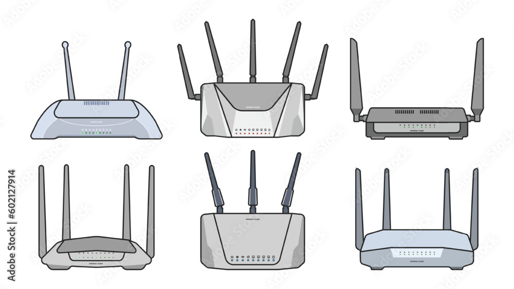 Router vector color set icon. Vector illustration internet modem on ...