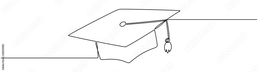 Graduation cap continuous line drawn. Education hat one line art ...