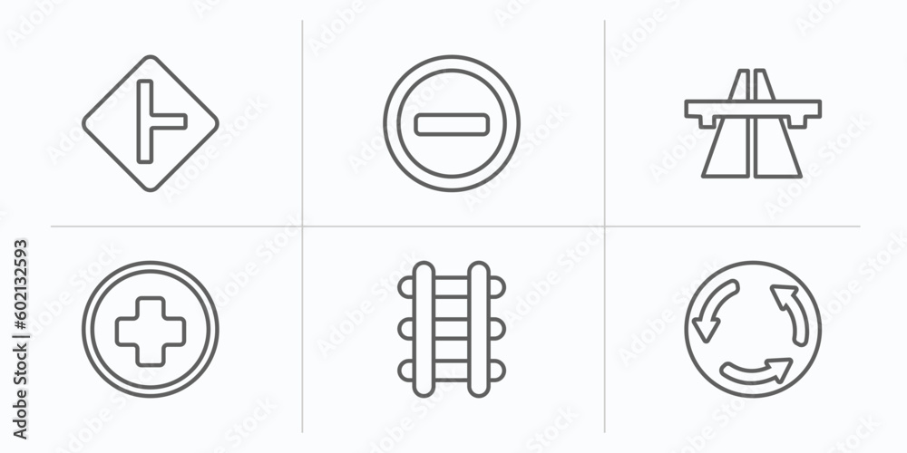 traffic signs outline icons set. thin line icons such as side road ...
