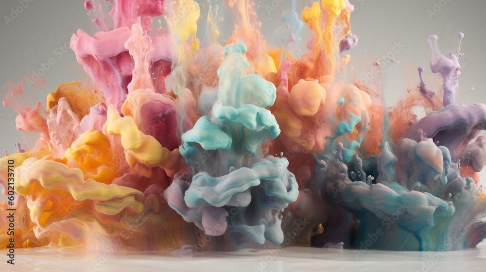 Explosion of pastel paints. Fusion of pastel colors in paint and smoke ...