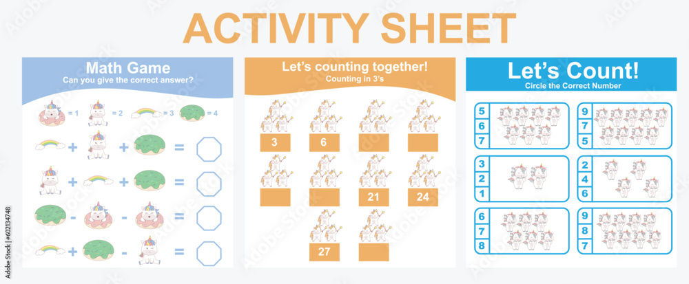 Activity sheet for children. 3 in 1 Educational printable worksheet ...