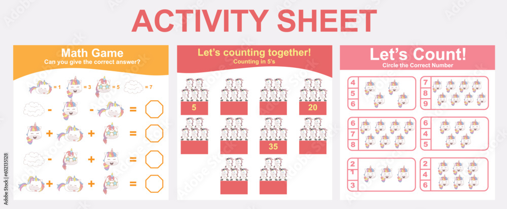 Activity sheet for children. 3 in 1 Educational printable worksheet ...