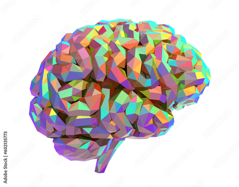 Isolated Iridescent Low Poly Human Brain, Side View, Vector ...