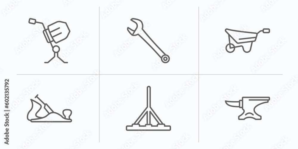 construction tools outline icons set. thin line icons such as cement ...
