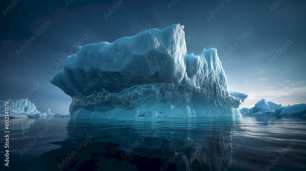 A dramatic and mysterious photo of a huge iceberg.The iceberg is white ...