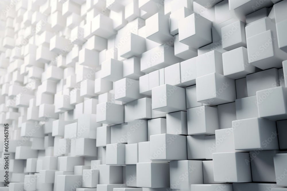 White 3D mosaic wall with futuristic square blocks stacked to create a ...