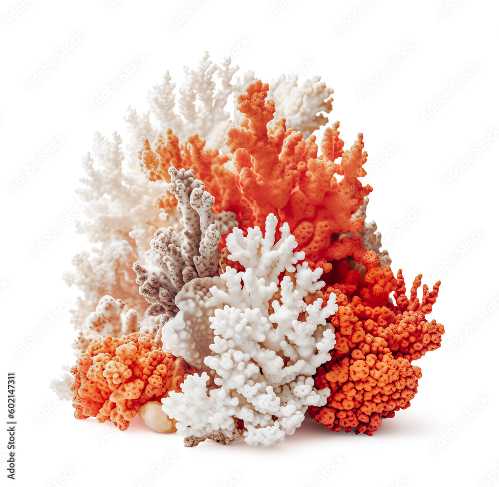various colorful red and white corals isolated over a transparent ...