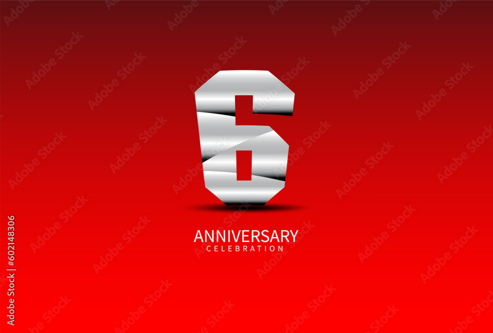 6 Year Anniversary Celebration Logo silver vector, 6 Number Design, 6th ...