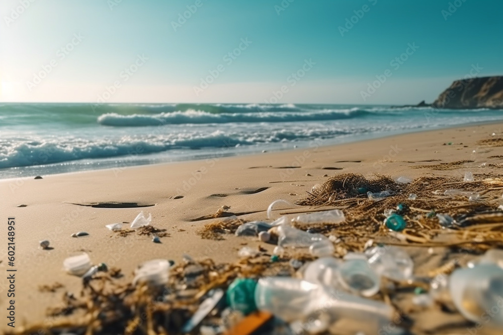 Plastic pollution on the beach, plastic rubbish on the beach Stock ...