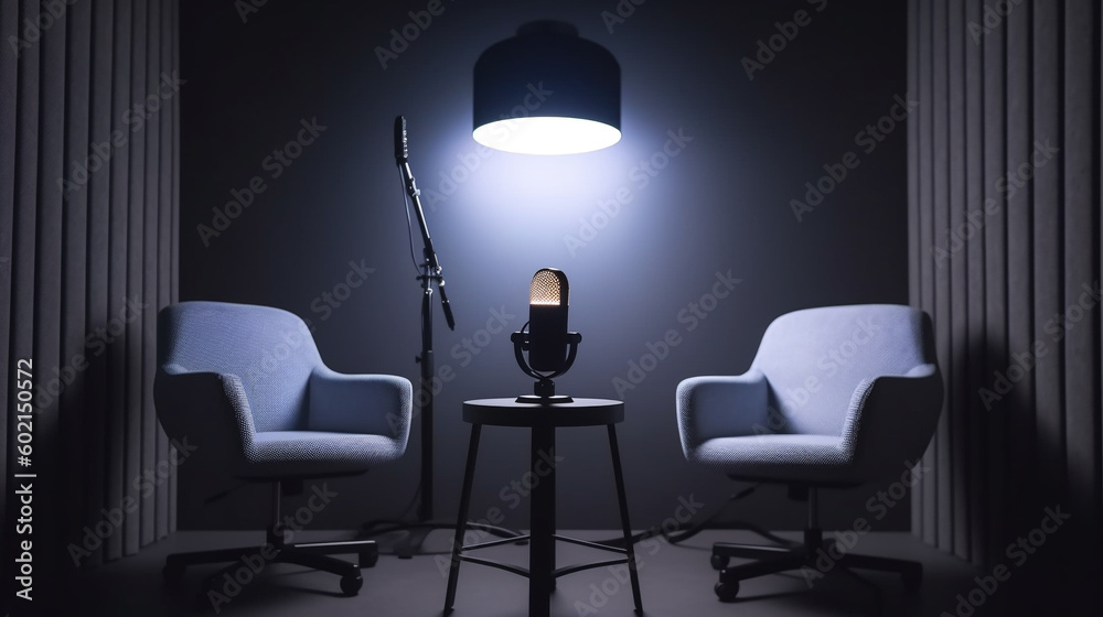 Podcast studio, purple theme Stock Illustration | Adobe Stock