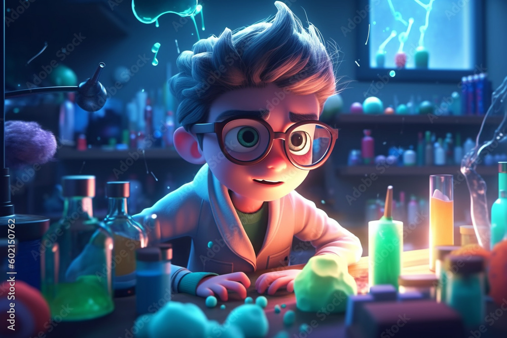 Kid scientist in laboratory cartoon Stock Illustration | Adobe Stock