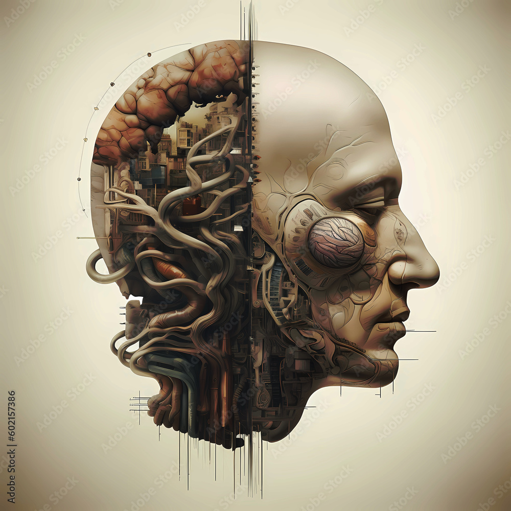 mechanical brain, human, technology, computerization, digitalization ...