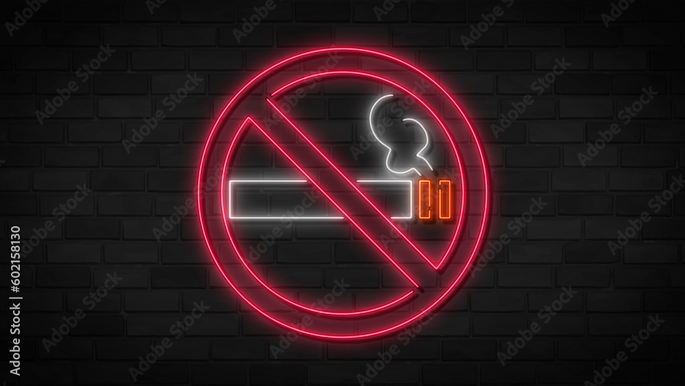 No smoking. Colorful neon sign with prohibition of smoking. Circle with ...
