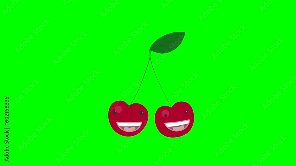Cartoon kids two cherries talking loop with alpha channel. Vegetable ...