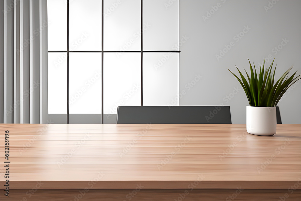 Minimalist tabletop. Table mock-up. Interior design in 3d render style ...