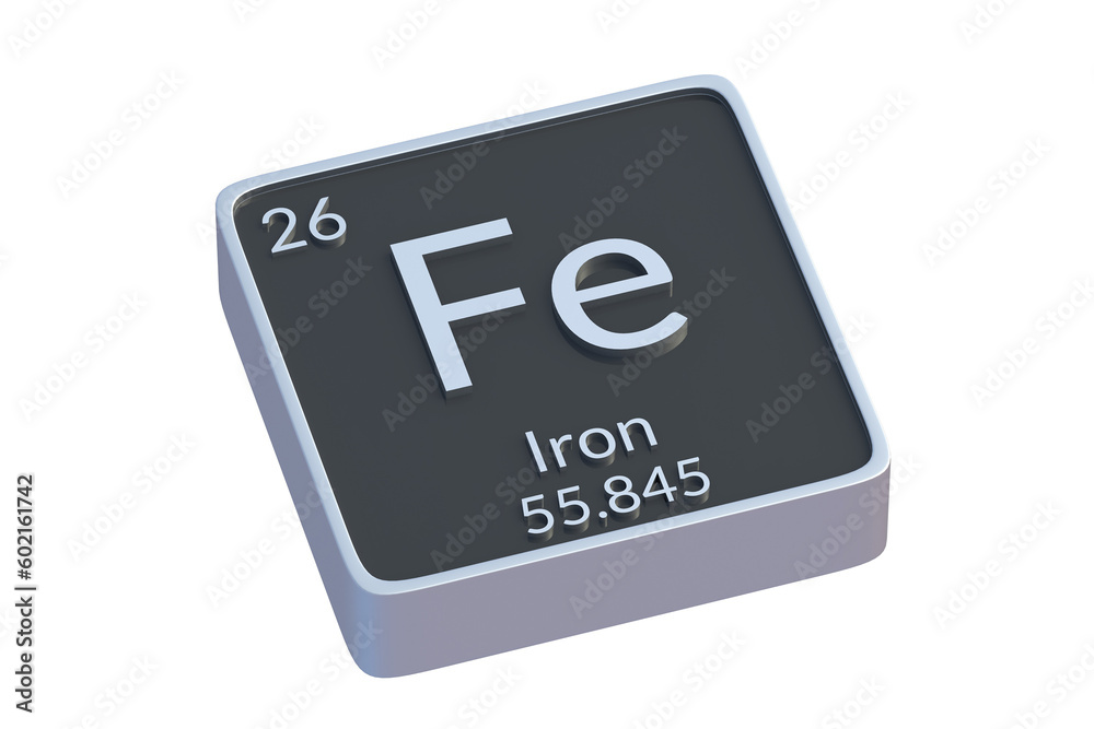Iron Fe chemical element of periodic table isolated on white background ...