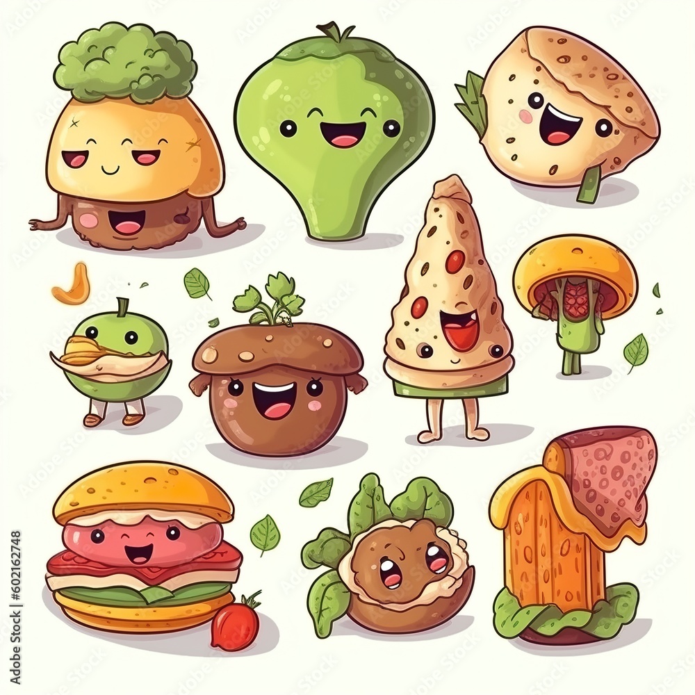 Explore an array of delicious & fun cartoon desserts & fruits, in light ...