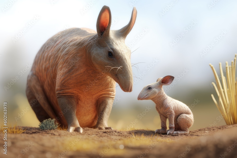 Photorealistic aardvark with young, burrowing, nocturnal mammal in ...