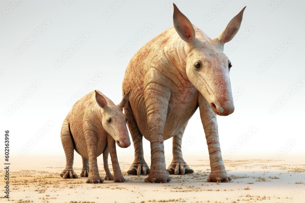Photorealistic aardvark with young, burrowing, nocturnal mammal in ...