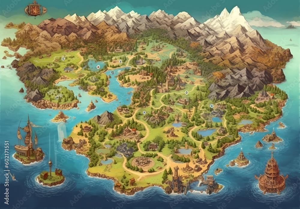 Fantasy map for a game, game board, generative ai Stock Illustration | Adobe Stock